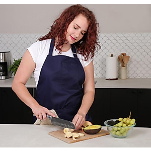 Professional Grade Premium Chef Kitchen Aprons for Cooking with Three Pockets, Water and Stain-Resistant, Machine Washable, Cute Cooking Aprons for Women and Men (Plain, Navy Blue)