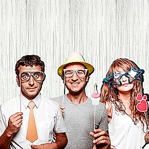 8 Pack White Tinsel Foil Fringe Curtain Backdrop, 3.28Ft x 8.2Ft Metallic Streamers for Photo Booth Birthday Wedding Bridal Shower Bachelorette New Year Party Thanksgiving Christmas Decorations