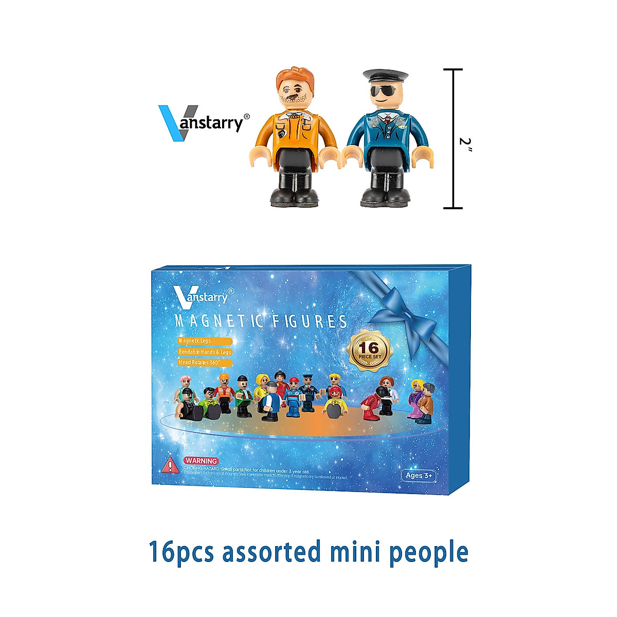 Vanstarry Magnetic Figures,Community Figures Set of 16 Pieces,Play People Perfect for Magnetic Tiles,STEM Learning Toys Children,Magnetic Tiles Expansion Pack (16 Magnetic Figures)