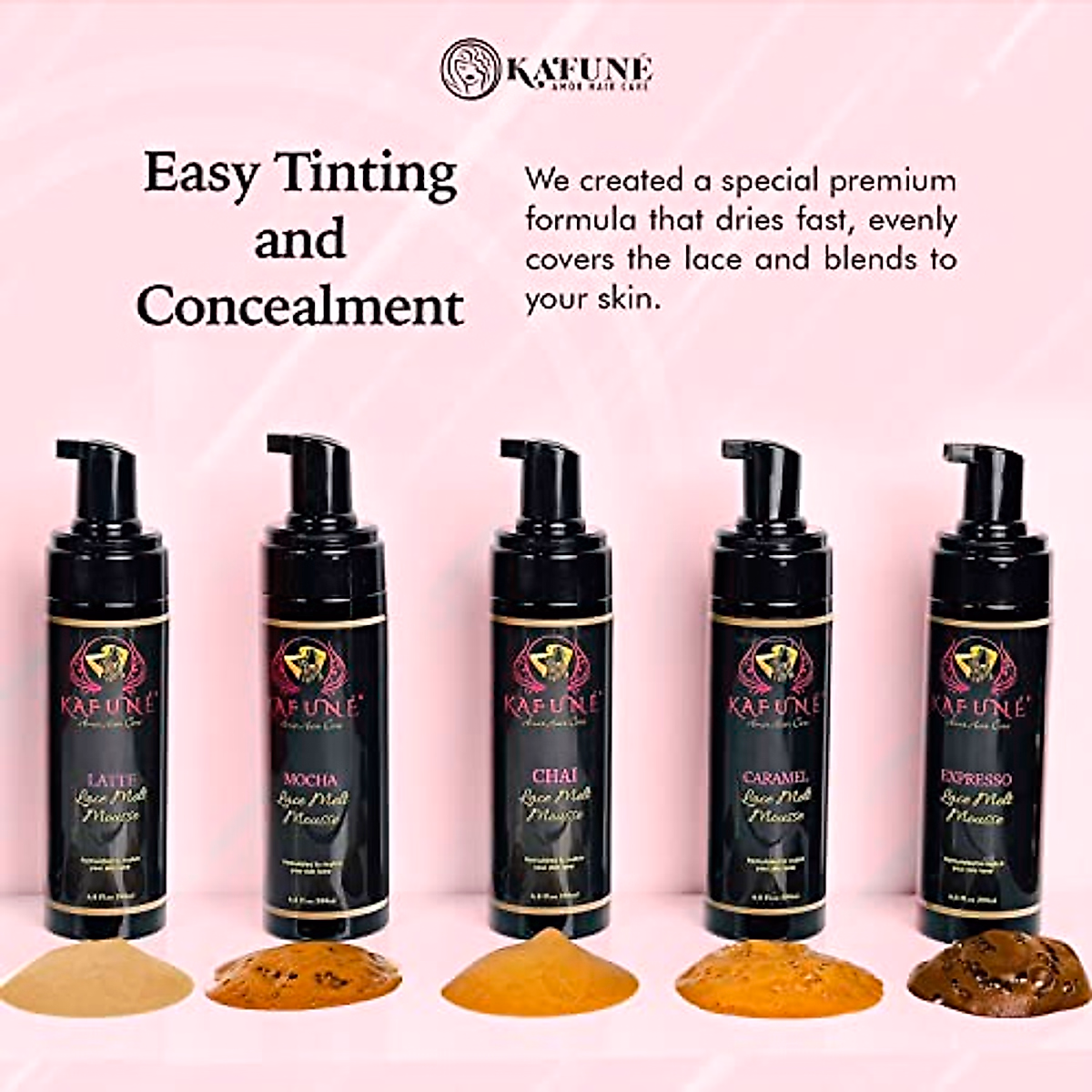 Kafune Tint Melting Mousse – Concealer for Lace Wigs, Hair Wigs, Toupees and Hair Pieces – Natural Finishing Edge Control – Melt and Form Hair – Quick Drying – 6.8 Fl oz – Mocha Medium Brown