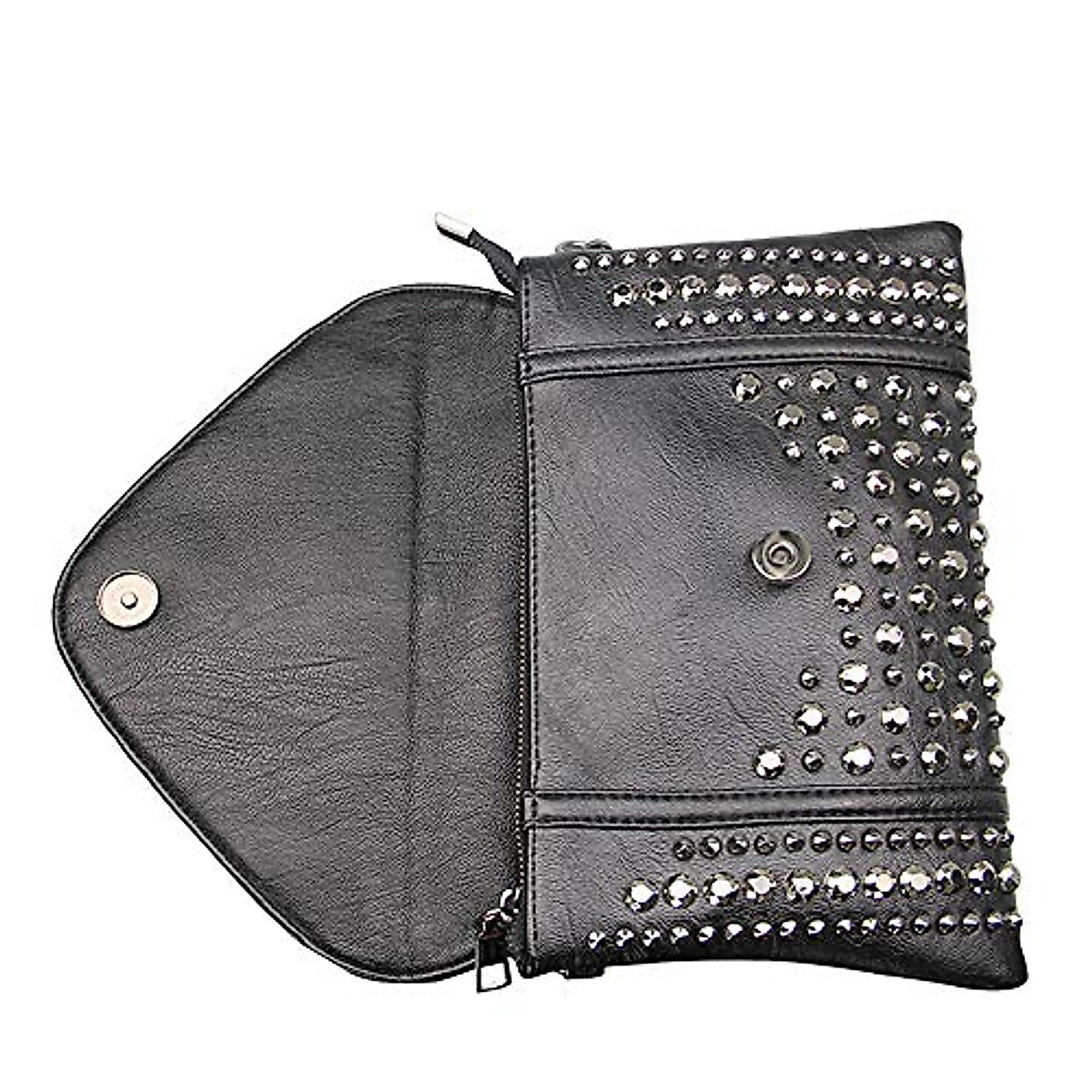 FiveloveTwo Women Rivet Chain Handbag Purse Clutch Small PU Leather Satchel Shoulder Tote Top-handle Bag Black