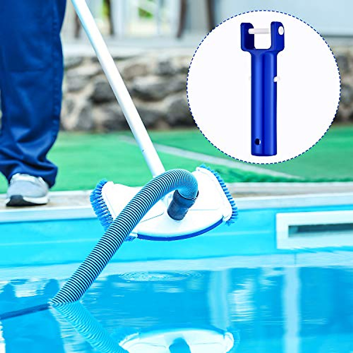 Mudder 4 Pieces Swimming Pool Spa Vacuum Head Handle Replacement Spa Pole Connector with 12 Pieces V-Clips for Swimming Pool Supplies