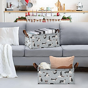 Exnundod Storage Bins Boston Terrier Pattern Collapsible Shelf Basket with Handles Yoga Dog Closet Organizers and Storage Bins with Metal Frames for Bedroom, Living Room Dorm,1PC