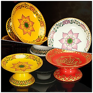 VOSAREA Buddhist Offering Plate Tall Tribute Plate Buddha Offering Tray Worship Offering Tray Offering Bowls Tibetan Temple Buddhist Food Tray Holy Water Bowl Ceramics Cake Pan Snack