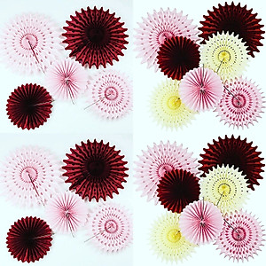 Burgundy Pink Birthday Party Decorations/Fall Bridal Shower Decorations/Valentines Day Decor/7pcs Burgundy Cream Pink Pinwheels Tissue Paper Fans Fall Bachelorette Party Decorations/Burgundy Wedding