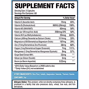 OsteoTherapy+ Advanced Bone Support Supplement - Vitamin C, MK4/MK7, High Absorbing Calcium, Manganese, Magnesium