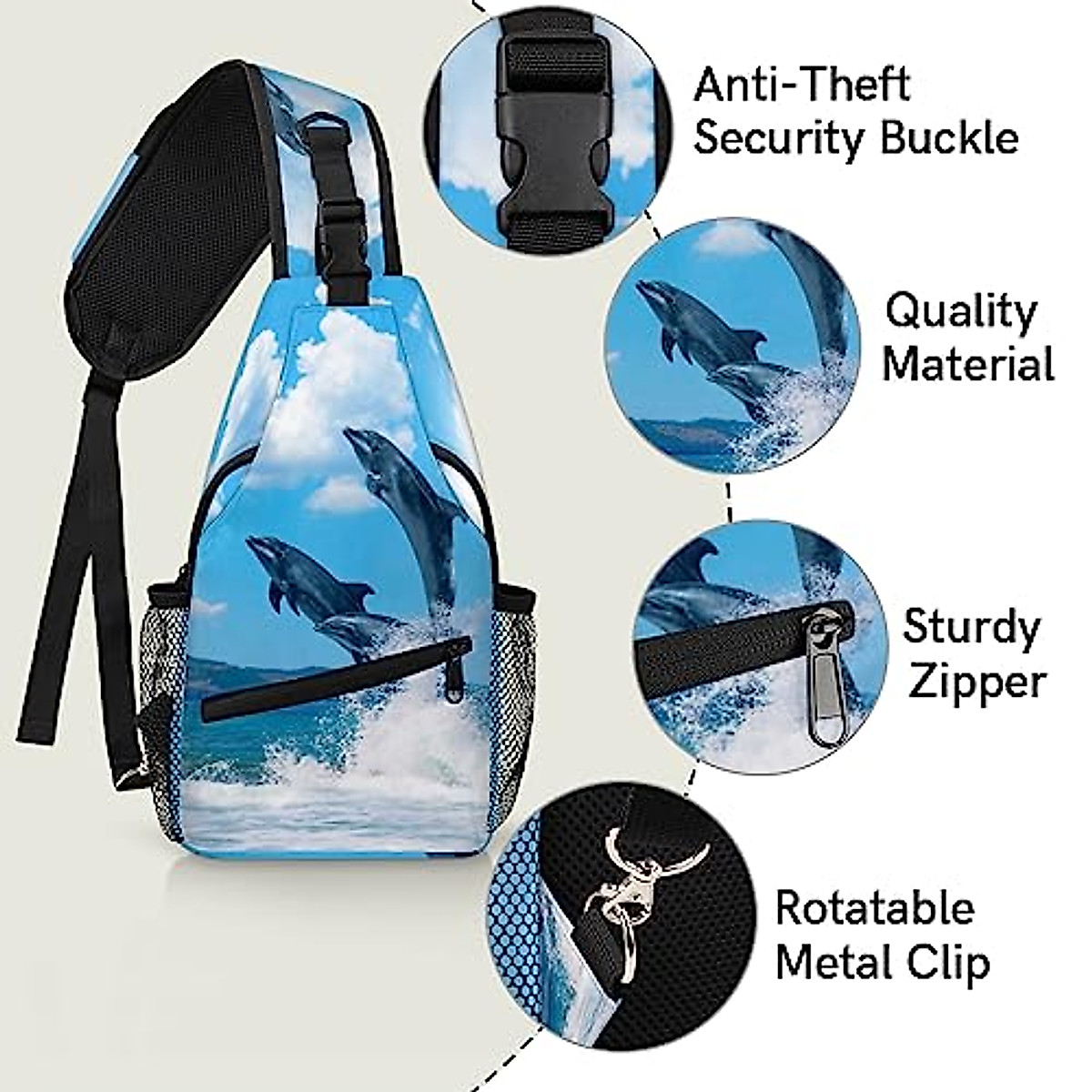 bisibuy Jumping Dolphins Sling Bag for Women Men Crossbody Sling Backpack Shoulder Bag Chest Bag Daypack for Travel Hiking Outdoor