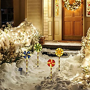 Menglo Christmas Solar Candy Cane Lights with Snowflake 4 Pack,14.6 in LED Garden Stake Landscape Path Light,Solar Sidewalk Lights Christmas for Outdoor Indoor Xmas Party Garden (Multicolor)