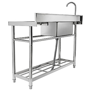 VEVOR Stainless Steel Utility Sink, 1 Compartment Free Standing Small Sink w/Workbench Faucet & legs, 39.4 x 19.1 x 37.4 in Commercial Single Bowl Sinks for Garage, Restaurant, Laundry, NSF Certified