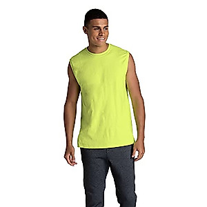Fruit of the Loom Men's Eversoft Cotton Sleeveless T Shirts, Breathable & Moisture Wicking with Odor Control, Sizes S-4x, Muscle-2 Pack-Safety Green
