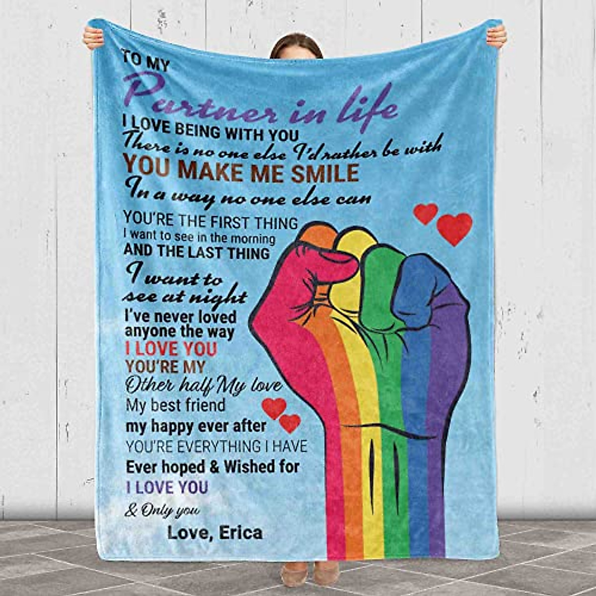 LGBT Gay Lesbian Pride Personalized Blanket for Life Partner with Name, Gift for Christmas Birthday Anniversary Valentines Day, Fleece Blanket for Couch Bed Sofa Travelling Camping, Printed in USA