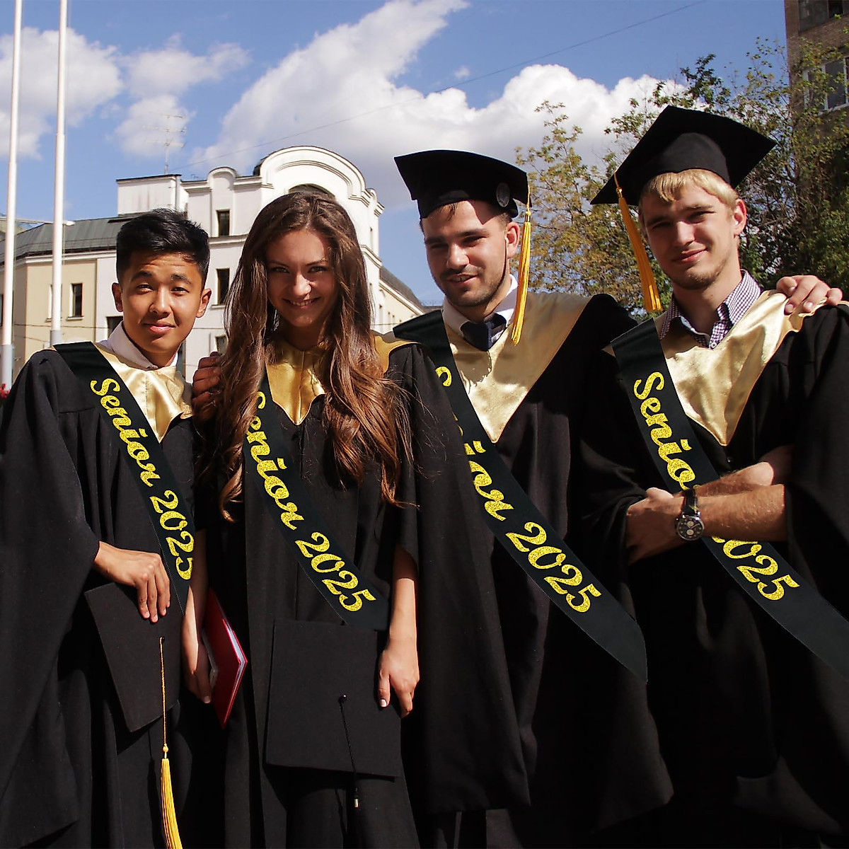 Generic 12 Pcs Black Senior 2025 Sash with Gold Glitter Letters - Senior Sashes Class of 2025, Celebration Graduation sash, Senior Cheer Sash, Class Competition Sashes, Graduation Party Supplies