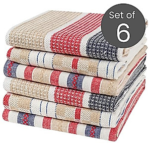 Linen Hub Premium Kitchen Towels 100% Cotton 18x26 Set of 6 - Tea Towels - Kitchen Dishcloth Towels - Dish Cloth for Household Cleaning - Soft Absorbent Quick Drying Dish Towels Red Multicolor