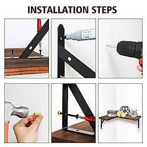 iiidol Corner Floating Shelves ,Set of 4 Wall Mounted Corner Shelf Rustic Wood Wall Shelves Storage Display Shelf Decor for Living Room, Bedroom, Kitchen (Arbonized Black)