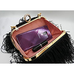 QEBURI Women Fluffy Ostrich Feather Evening Dress Clutch Bag Purse Shoulder Bag (Pale Peach)