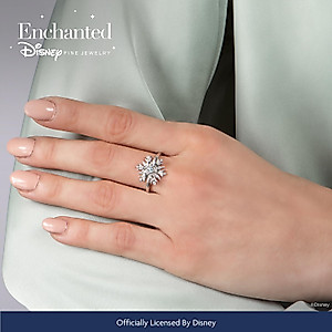 Jewelili Enchanted Disney Fine Jewelry Sterling Silver with 1/4 CTTW Diamonds and Sky Blue Topaz Elsa Snowflake Ring Size 8