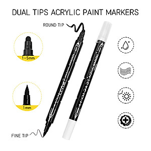 YullTaiy Dual Tip Acrylic Paint Pens Markers, 8 Pack Black White Silver Gold Paint Pens for Wood, Canvas, Stone, Rock Painting, Glass, Ceramic Surfaces, DIY Art Supplies (4 color)