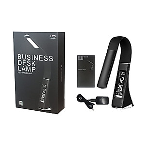 LED Desk Lamp Flexible Gooseneck with Clock Calendar and Temperature,Office Gift Ideas,Touch Dimmable Table Lamp with 3 Levels Brightness,Modern Light for Home Office and Dorm-Black (YF-U2)