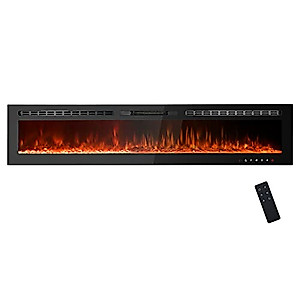 Anpuce 80 inch Ultra-Thin Electric Fireplace Recessed and Wall Mounted with Touch Screen Control Panel/Remote Control- Timer,Realistic 5 Flame - Log & Crystal Hearth Options
