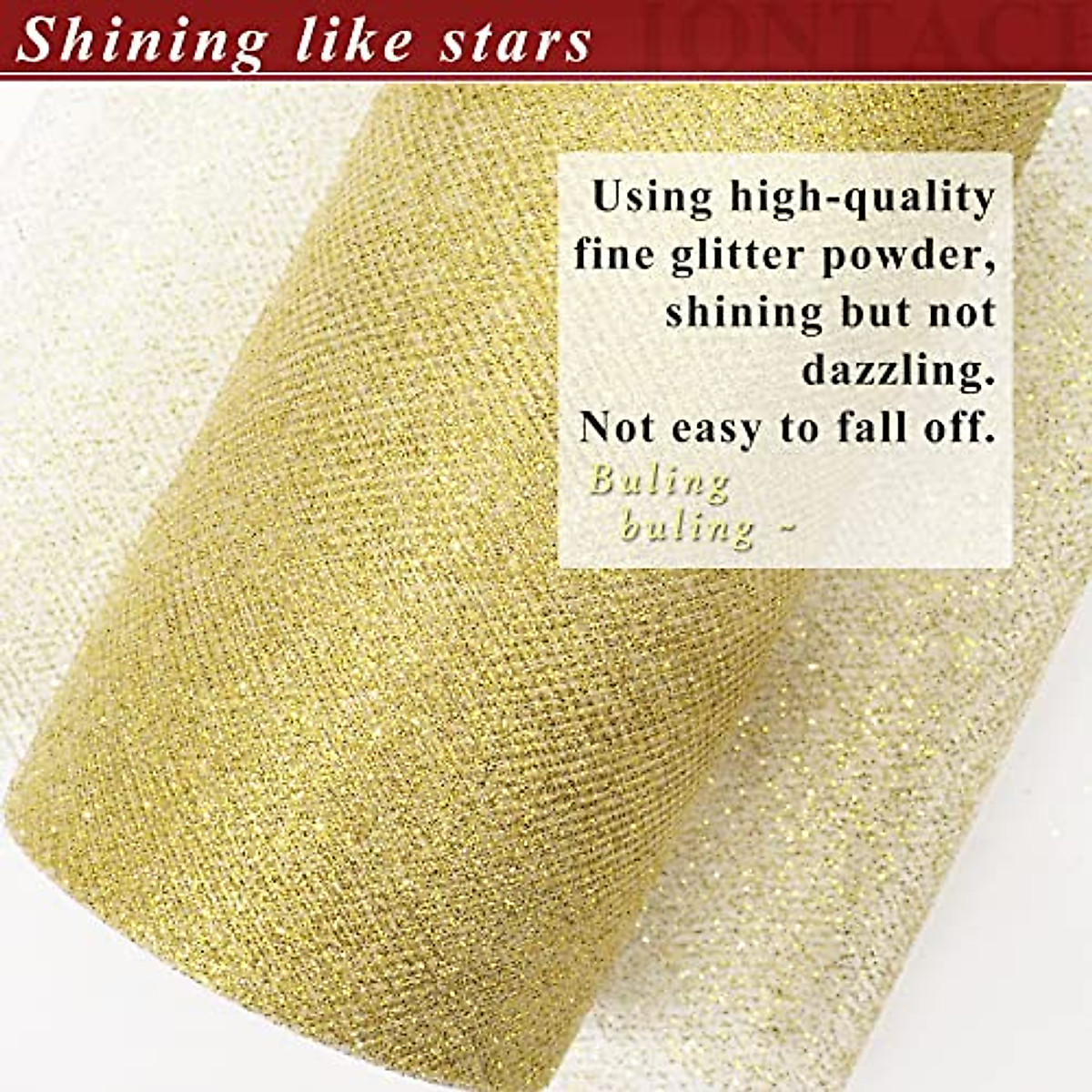 Gold Glitter Tulle Rolls 6 Inch by 50 Yards Sparkle Fabric Ribbon for DIY Tutu Skirt Sewing Bow Wedding Decorations Craft Supplies