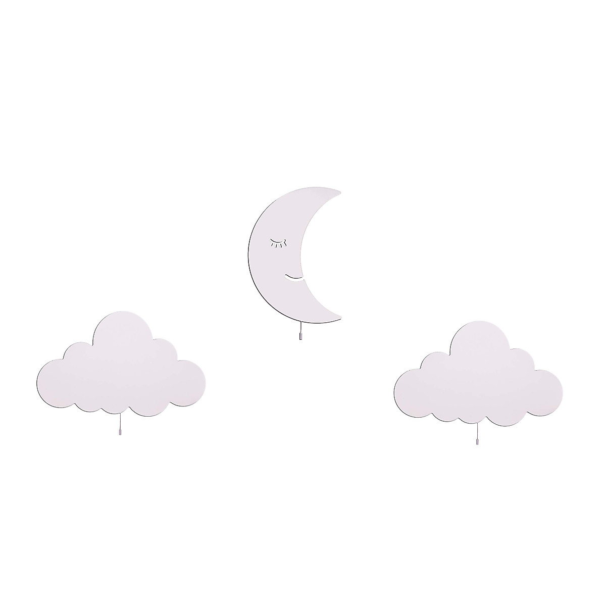 2X Cloud+1 Moon Wall Light, + Silver Star Stickers, Nursery Room Decor Wall Light Set of 3 Wooden Wall Light with LED, 100pcs Silver Star Wall Decals Gift!