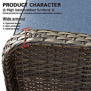 XIZZI Patio Furniture Sets Outdoor Furniture Conversation Set 5 Pieces All Weather Wicker High Back Couch with Ottomans,Grey Wicker Denim Blue