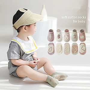 BEHELE Baby Floor Socks with Grips Non-skid Toddler Newborn Infant Non Slip Socks Unisex Boy Girl Ankle Indoor Gripper Socks (S(0-12 Months))