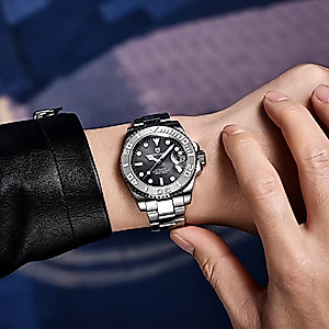 Mens Watches Pagani Design 1651 Wrist Watch for Men Automatic Mechanical NH35 Movement 100M Water Resistant Sapphire Glass Ceramic Bezel Stainless Steel Watch (White Grey)