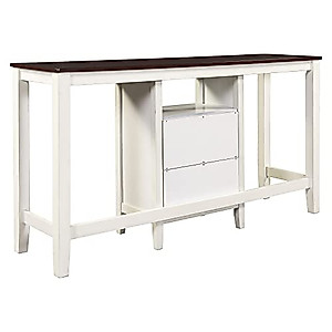 JIVOIT 3-Piece Counter Height Dining Table Set with 2 Storage Drawers and 2 Upholstered Stools, Open Shelve, Farmhouse Rustic Wooden Bar Set Bistro Dining Set (Brown+White with 2 Stools)