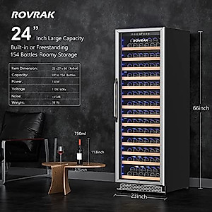 ROVRAk Advanced 24 inch Wine Cooler Refrigerator, 154 Bottle Large Capacity Frost Free Wine Fridge, Fashion Arc Handle with Digital Temperature Control Screen…