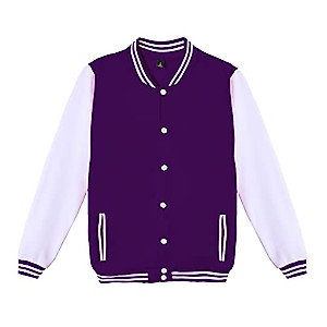 Vivimeng Womens Baseball Jacket Fleece Varsity Jacket Button Down Tops Long Sleeve Sweatshirt Party Casual Coats (Purple,L,Large)