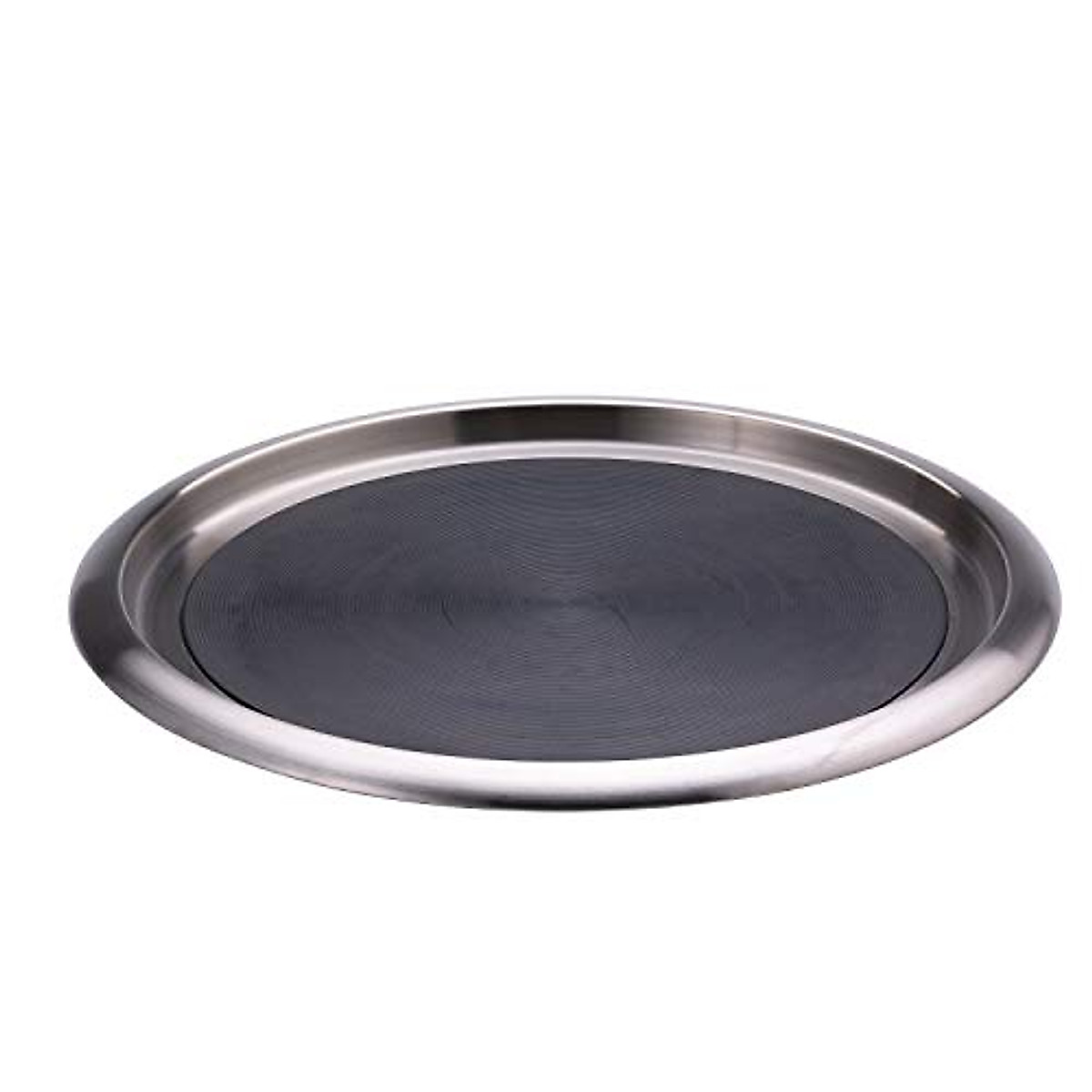 Service Ideas TR1614SR Tray with Top and Bottom Built in Non-Slip Rubber Inserts, 14" Round, Dishwasher Safe, Stainless Steel