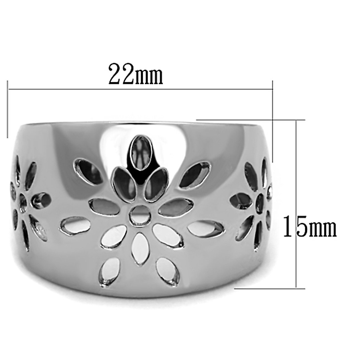 Marimor Jewelry Stainless Steel 316 High Polished Flower Design Fashion Ring Women's Size 10