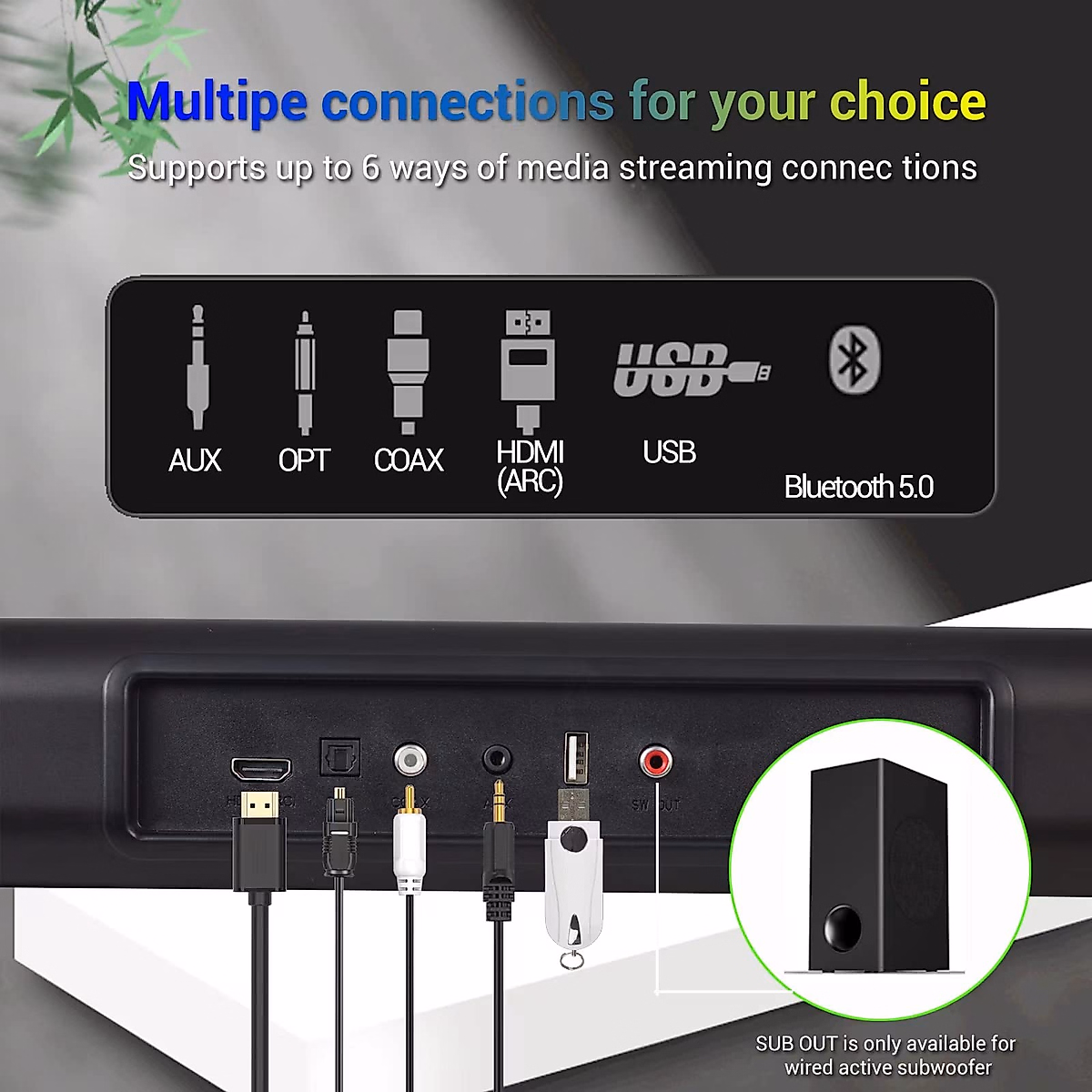 Sonic Blast Sound Bar for TV with Subwoofer 31.5" 2.1 CH Wireless Bluetooth 5.0 TV Soundbar 3D Surround Sound System TV Speaker for Home Theater Audio, HDMI/Optical/Aux/USB/RCA, Movie, Game, Bass Mode