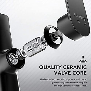 Waterfall Bathroom Faucet - WaterSong Matte Black Bathroom Faucet for Sink 360° Swivel Single Handle One Hole Vanity Faucet, Farmhouse RV Bathroom Vessel Basin Faucet Deck Mount, 100% Lead-Free