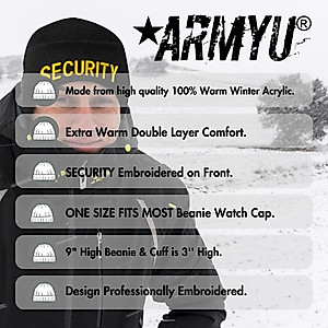 Army Universe Security Embroidered Beanie Warm Winter Watch Cap Security Winter Hat Uniform (Black with White Security)