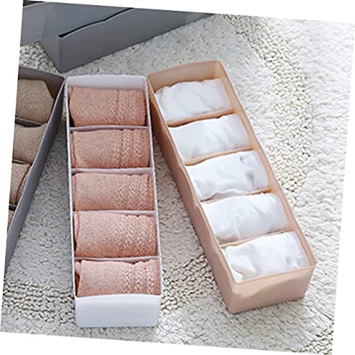 Housoutil 6pcs Storage Box Adjustable Vanity Stool Desktop Drawers Storage Box Plastic Socks Sock Drawer Organizer Scarf Compartment Underwear Box Sock Underwear Drawer Organizer Pink Grid