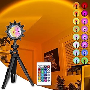 JORETLE Sunset Lamp Projection Lamp USB Sunset Projector Lamp Night Light, 16 Colors 180 Degree Rotation Color Changing Projection Light for Photography, Bedroom, Living Room, Party