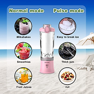 Portable Blender Personal Blender for Shakes and Smoothies with 20 Oz Travel Cup and Lid for Traveling, Outdoor, Gym, Office. (Pink)