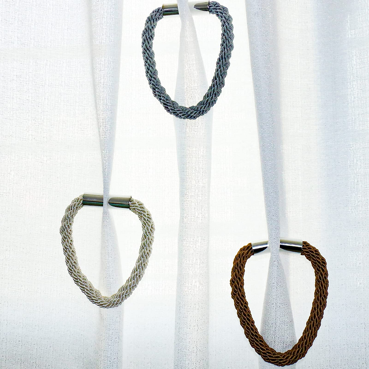 2 Pcs Magnetic Curtain Tiebacks Magnetic Curtain Holder Curtain Tie Window Treatment Holdbacks Back Magnetic Curtain tiebacks Hand Braided Cord for Home Bedroom Office Decorative Curtain（creamy-white）