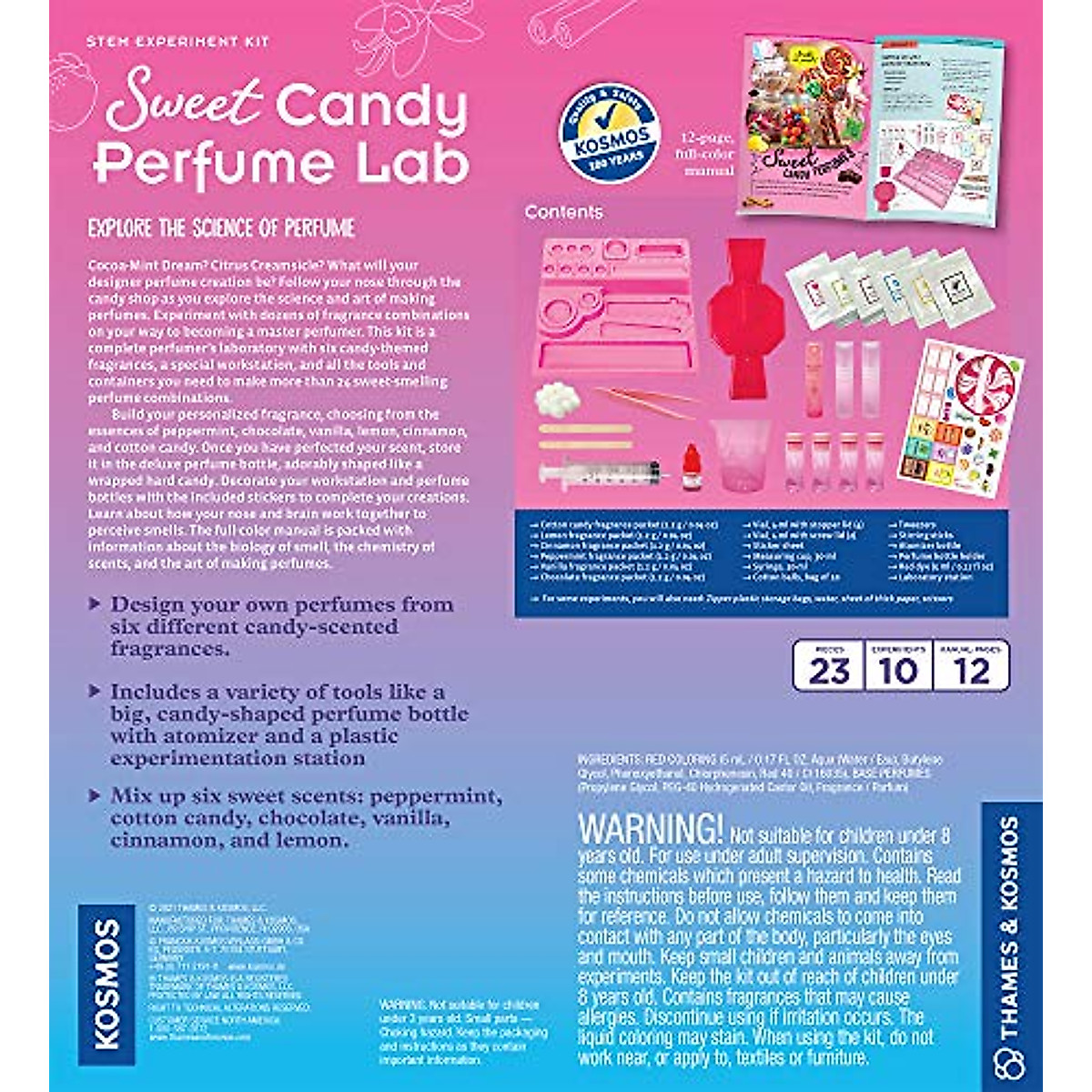 Thames & Kosmos Sweet Candy Perfume Lab STEM Kit | Design & Make Candy-Scented Perfumes! | Explore The Science of Scents | Includes Candy-Shaped Perfume Bottle with Atomizer and 6 Sweet Fragrances