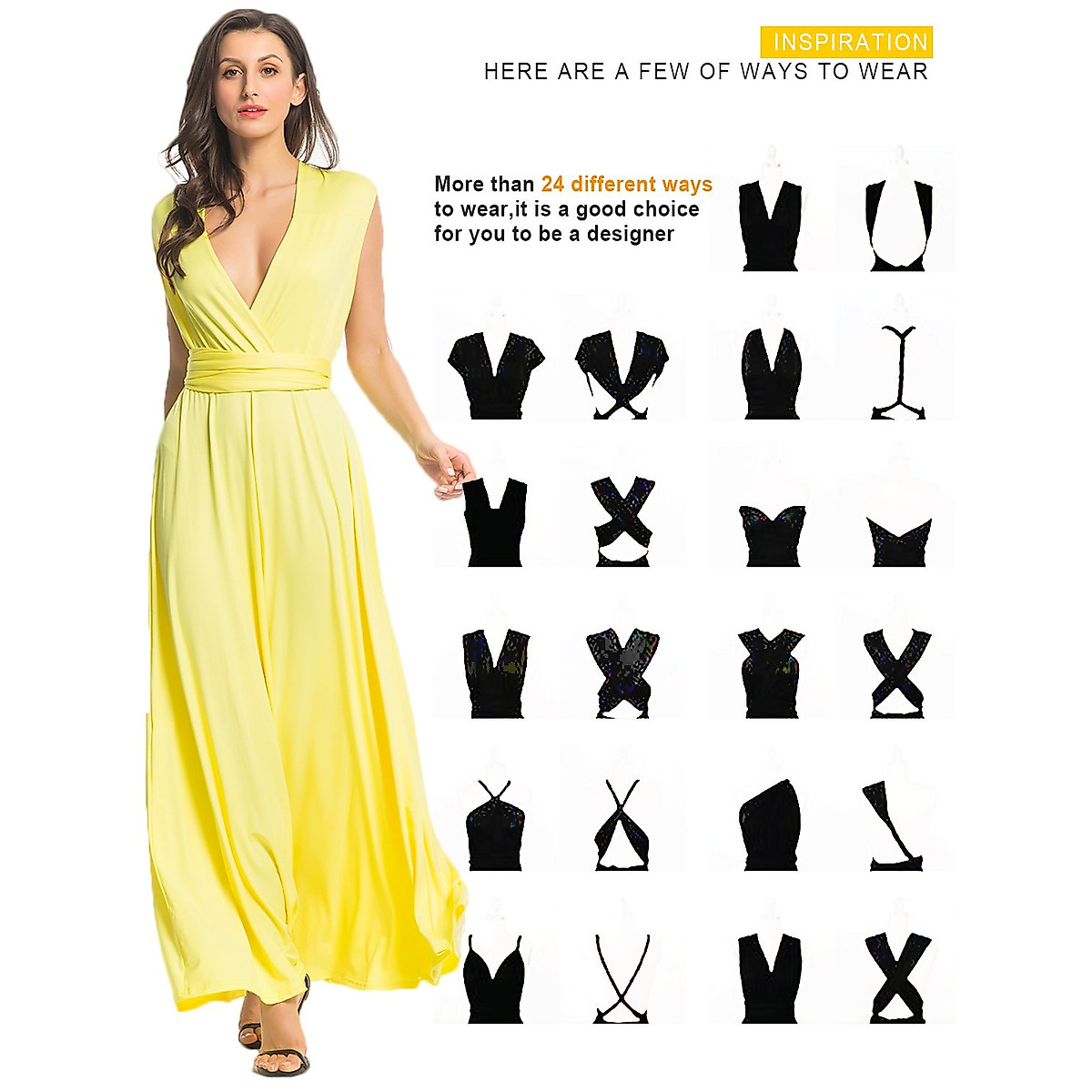 PERSUN Women's Convertible Multi Way Wrap Maxi Dress Long Party Grecian Dresses