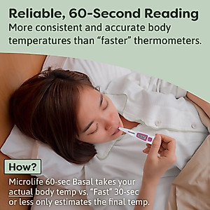 Microlife Digital Basal Thermometer 1/100th Accurate, for Fertility Prediction and Ovulation Tracking, NFP/TTC, (60-Second Reading), Oral or Vaginal BBT, Saves Last Memory
