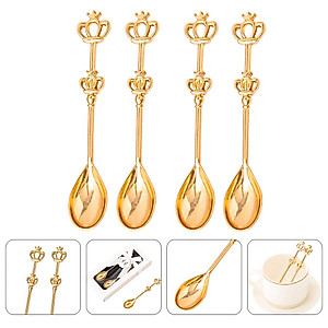 ABOOFAN 8PCS Stainless Steel Golden Coffee Cake Spoon Crown Cake Spoons Small Teaspoon for Ice-Cream, Soup, Salt, Sugar, Tea Stirring
