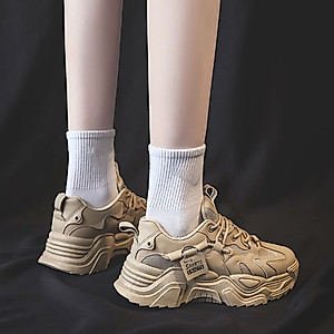 VAXAV Women's Fashion Breathable Mesh Platform Sneakers Casual Jogging Walking Shoes Size 7 Khaki