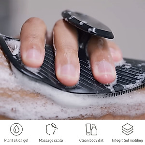 Exfoliating Silicone Body Scrubber,with Ergonomic No-Slip Handle,Cleaning and Massage Your Skin, Easy to Hold and Hang, Hygienic and Long-lastin (Black)