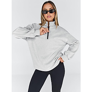 Trendy Queen Womens Oversized Sweatshirts Fall Fashion Hoodies Half Zip Pullover Long Sleeve Shirts Clothes Outfits Grey S