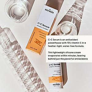 Stratia C+C Serum, 15% Vitamin C with 10% L-ascorbic Acid, Non-Irritating, Water-Free Formula, Anti-Aging, Benefits, 1 Fl Oz