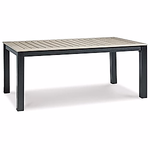 Signature Design by Ashley Mount Valley Contemporary Outdoor Dining Table with Umbrella Option, Light Gray & Black