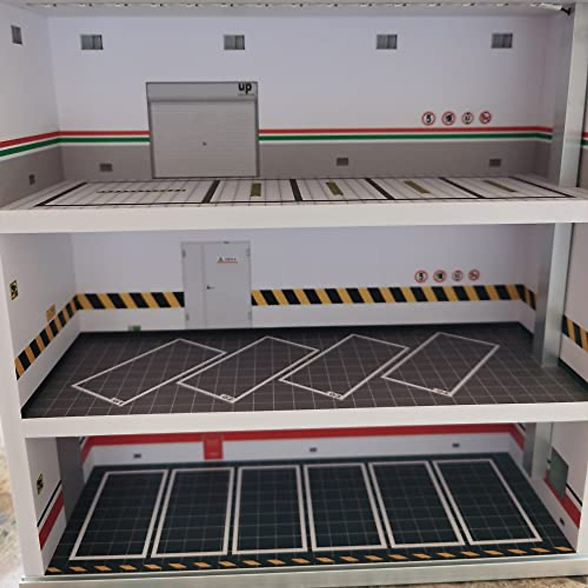 Garage Display Case Collectible Display Show Case with LED Lights,Model Car Display Case for 1:64 Scale Mini Car Parking Space Scene Collectible Gift Decoration 3 Layer Model Car Parking Lot Garage